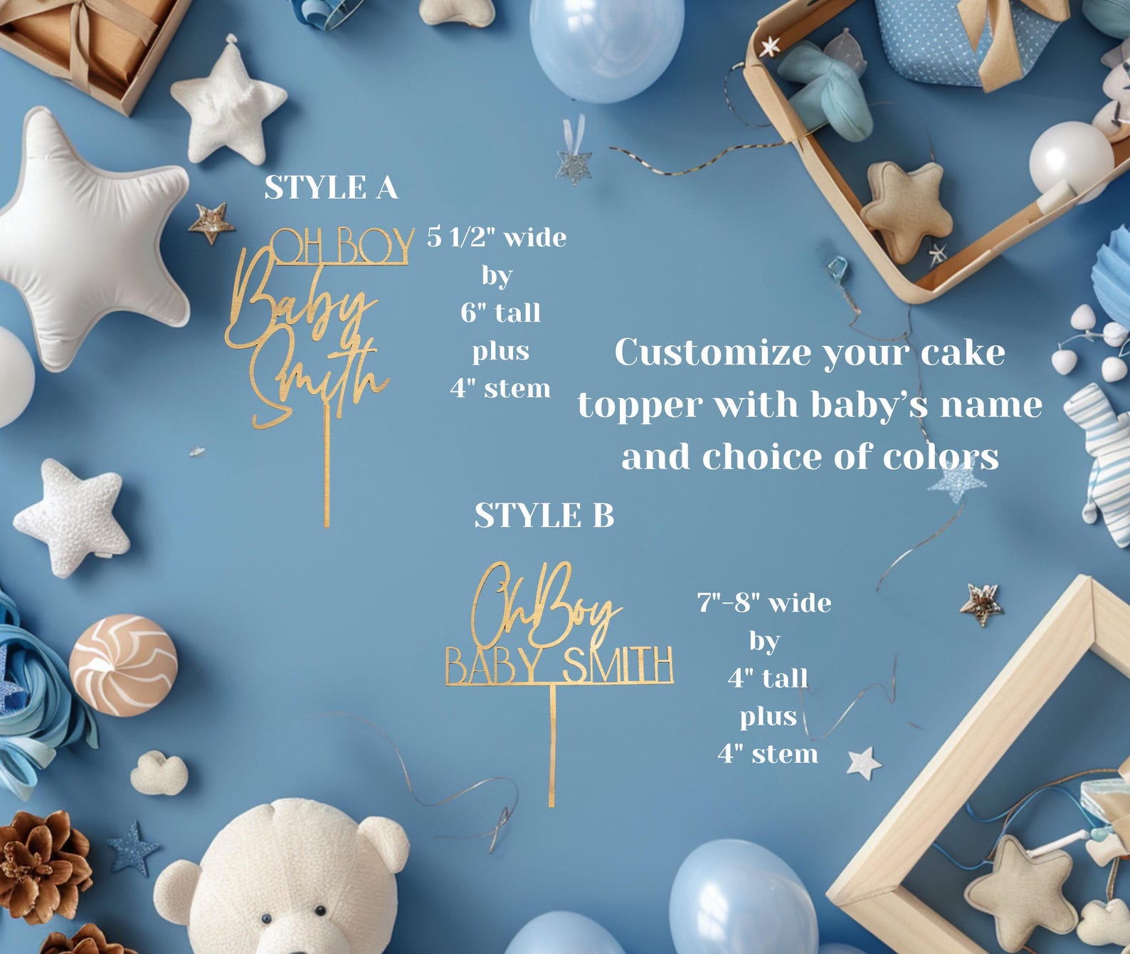 Oh Boy Babyshower, Personalized Baby Shower Cake Topper, Baby Name Cake ...