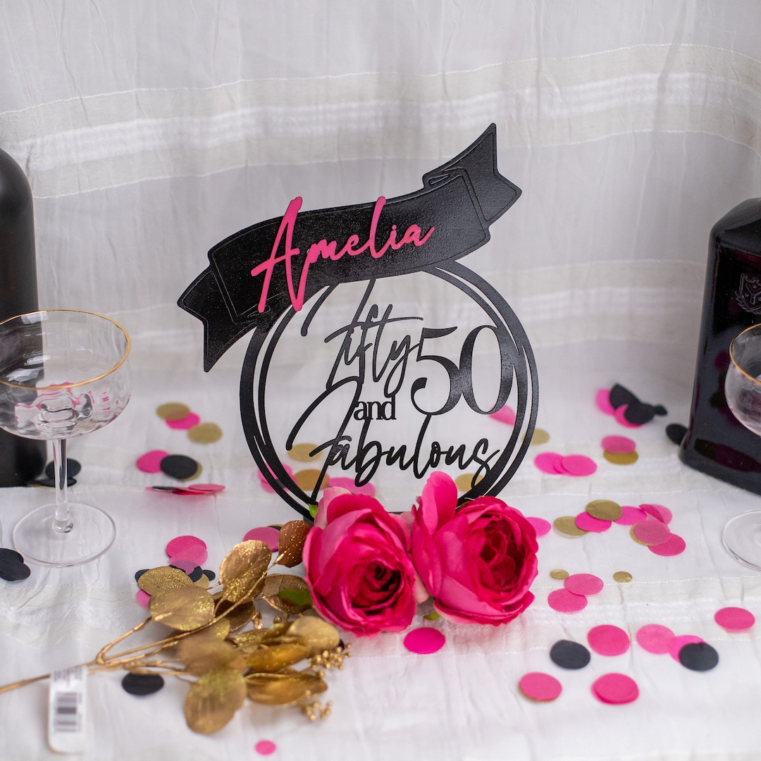 50th Birthday Decorations for Women, Fifty and Fabulous, Centerpiece ...