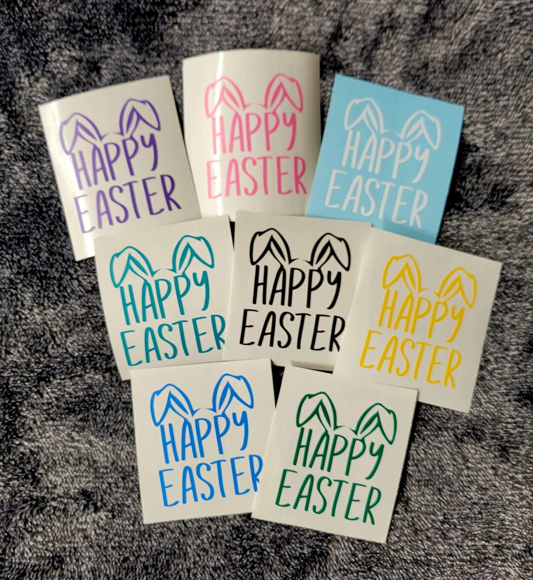 Happy Easter Vinyl Decal Sticker With Bunny Ears Ornaments Tumblers - Etsy