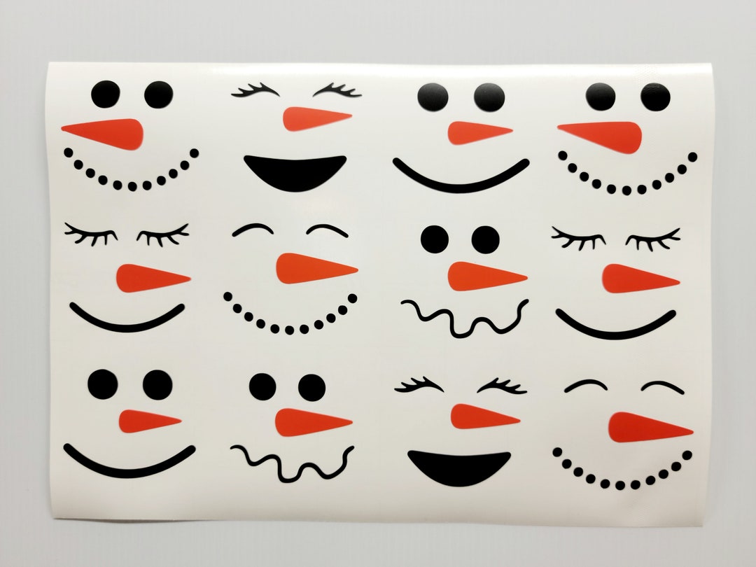 Set of 12 Snowman Faces Christmas Vinyl Decals Ornaments Tumblers ...
