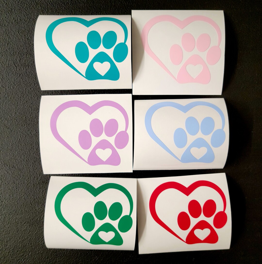Paw Print Heart Vinyl Decal Sticker Laptops Tumblers Cellphones Mirrors ...