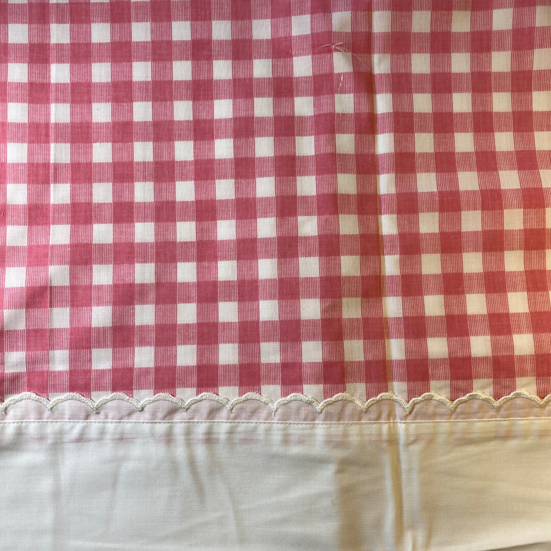 Vintage Sheet Full Flat, White and Pink, Checkered, 50 Polyester/ 50 ...