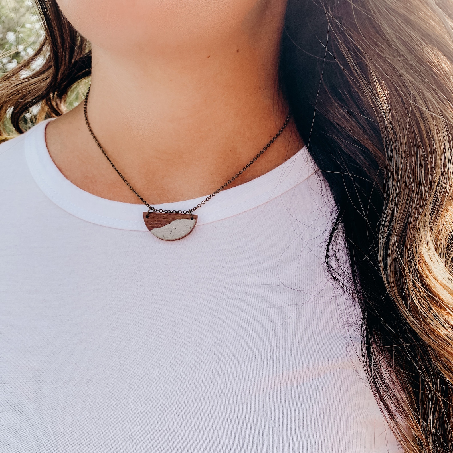 Small Half Moon Wood and Concrete Rosewood Natural Boho | Etsy