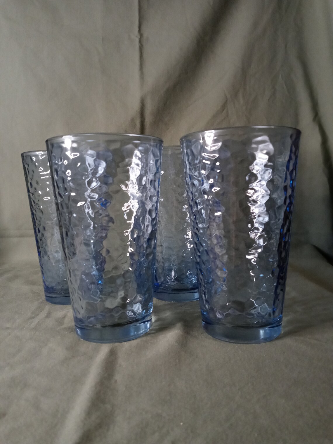 Set Of Four Vintage Blue Textured Drinking Glasses Etsy
