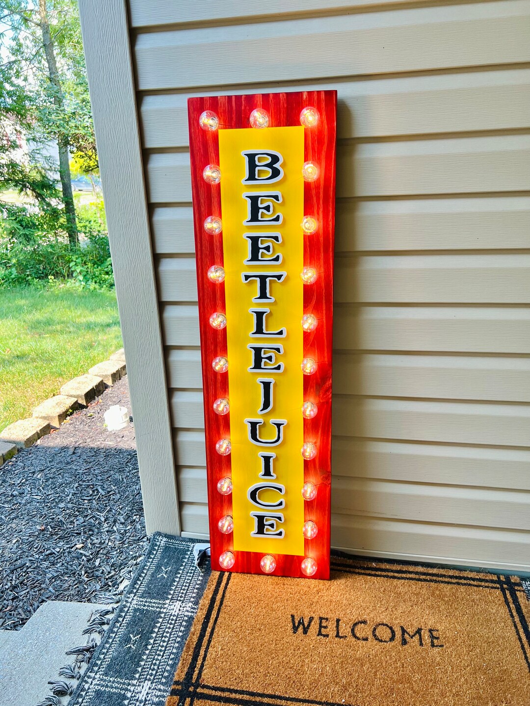 Beetle Juice Halloween Sign, Welcome Door Decor, Spooky Porch Leaner ...