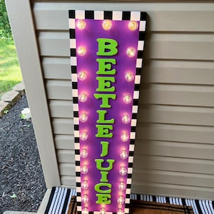 Beetle Juice Halloween Sign, Welcome Door Decor, Spooky Porch Leaner ...