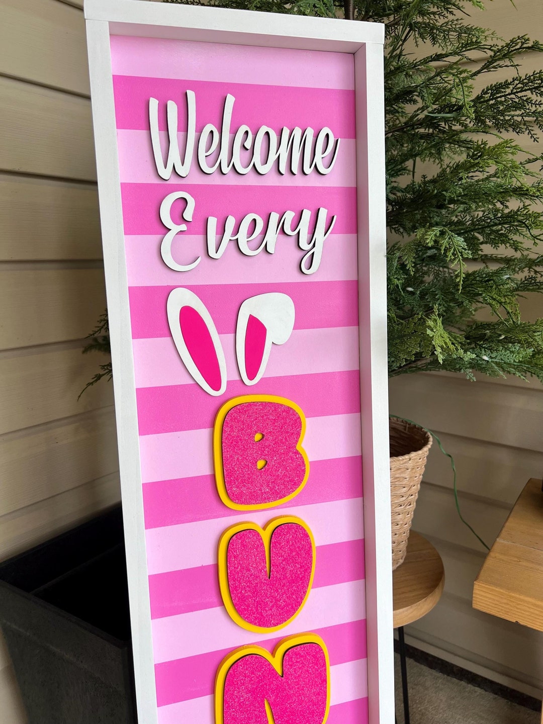 Easter Porch Leaner Welcome Sign, Pink Spring Decor, Every Bunny ...