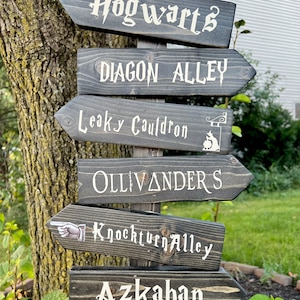Spooky Witch & Wizard Halloween Directional Sign, Storybook Theme Wood ...