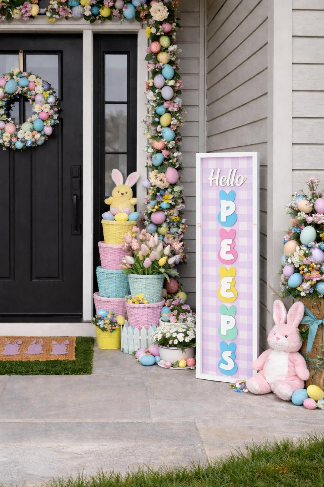 Easter Porch Leaner, Hello Peeps Sign, Spring Welcome Door Decor ...
