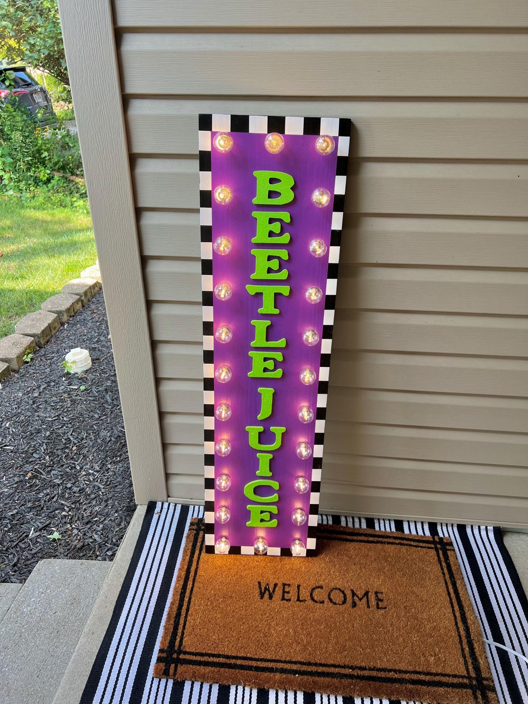 Beetle Juice Halloween Sign, Welcome Door Decor, Spooky Porch Leaner ...