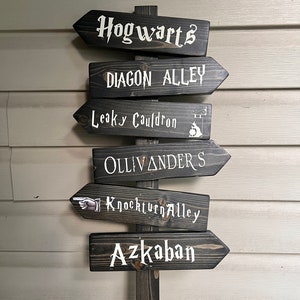 Spooky Witch & Wizard Halloween Directional Sign, Storybook Theme Wood ...