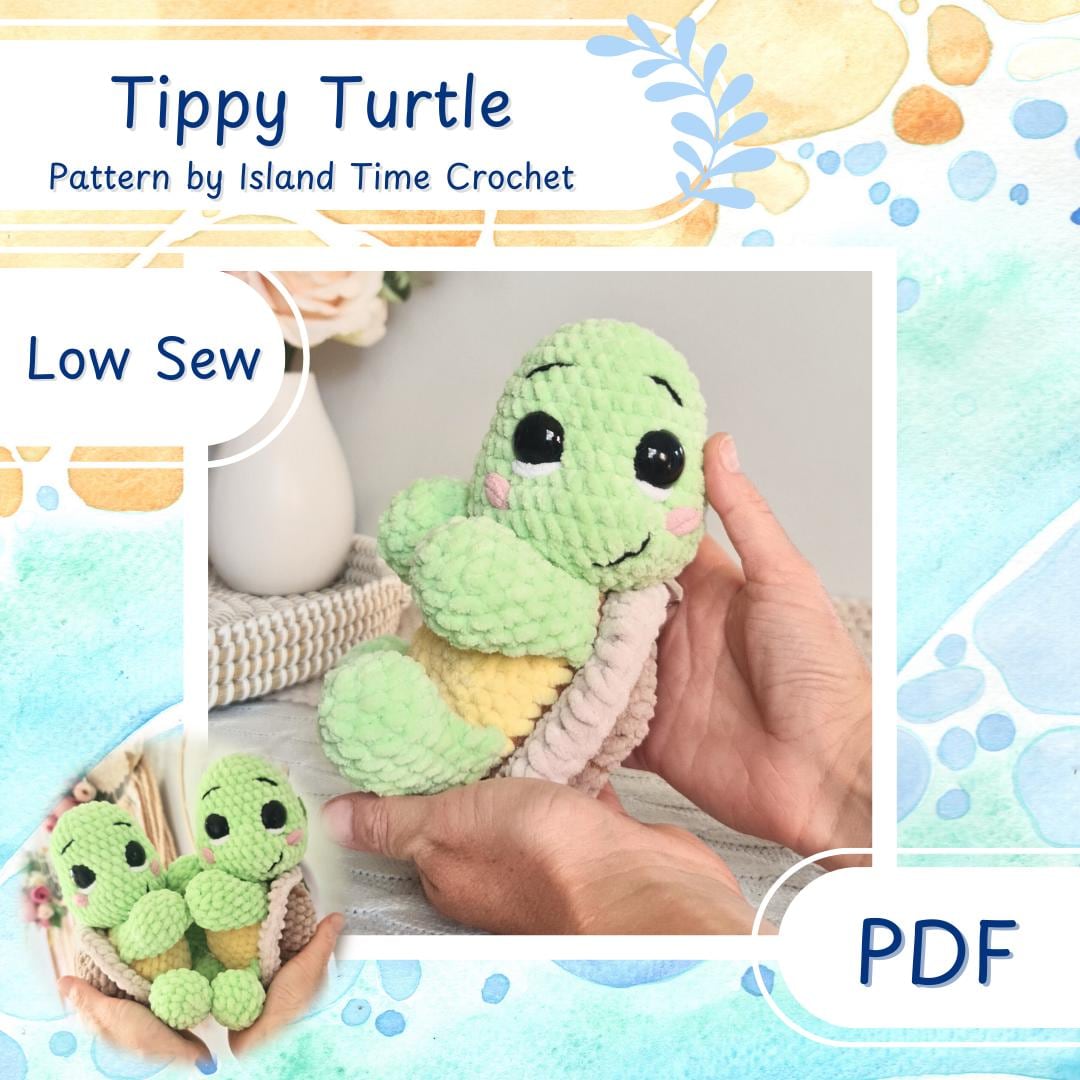 DIGITAL FILE ONLY - Low Sew - Tippy Turtle Crochet Pattern, Cute Turtle ...