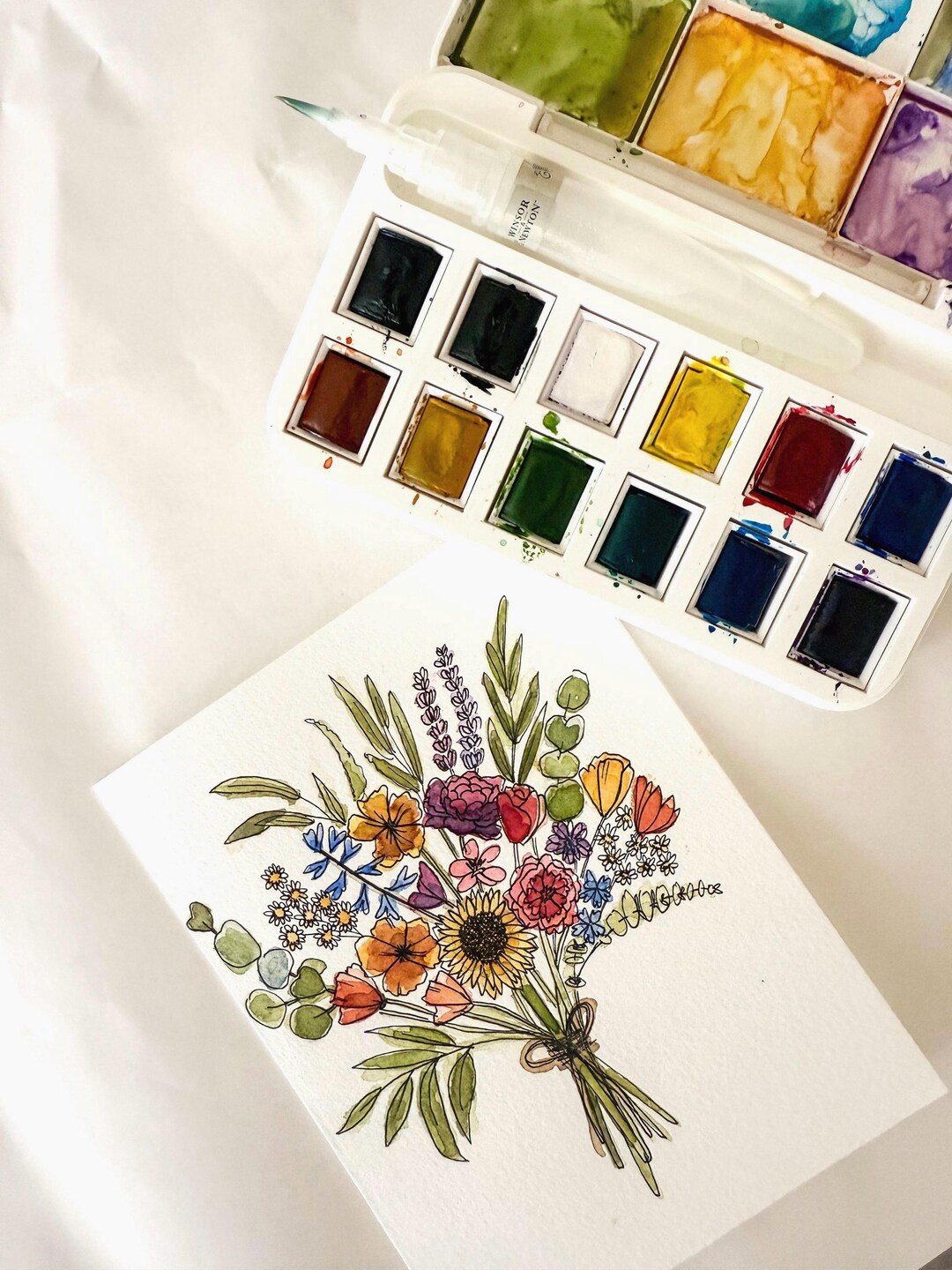 Custom Hand-painted Flower Bouquet Card - Etsy