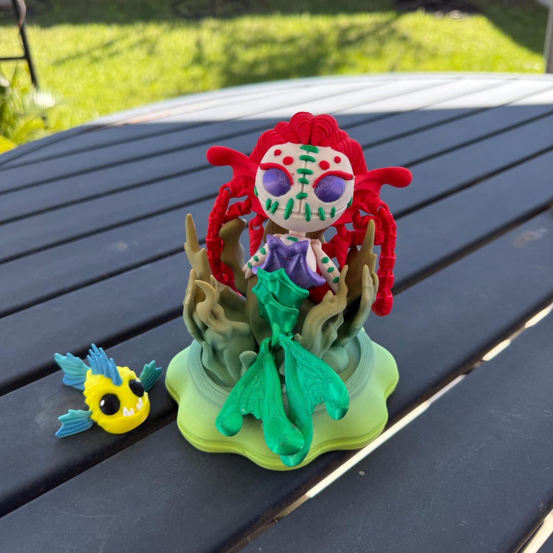 Creepy Mermaid Doll Articulated 3D Print Includes Stand and Fishy ...