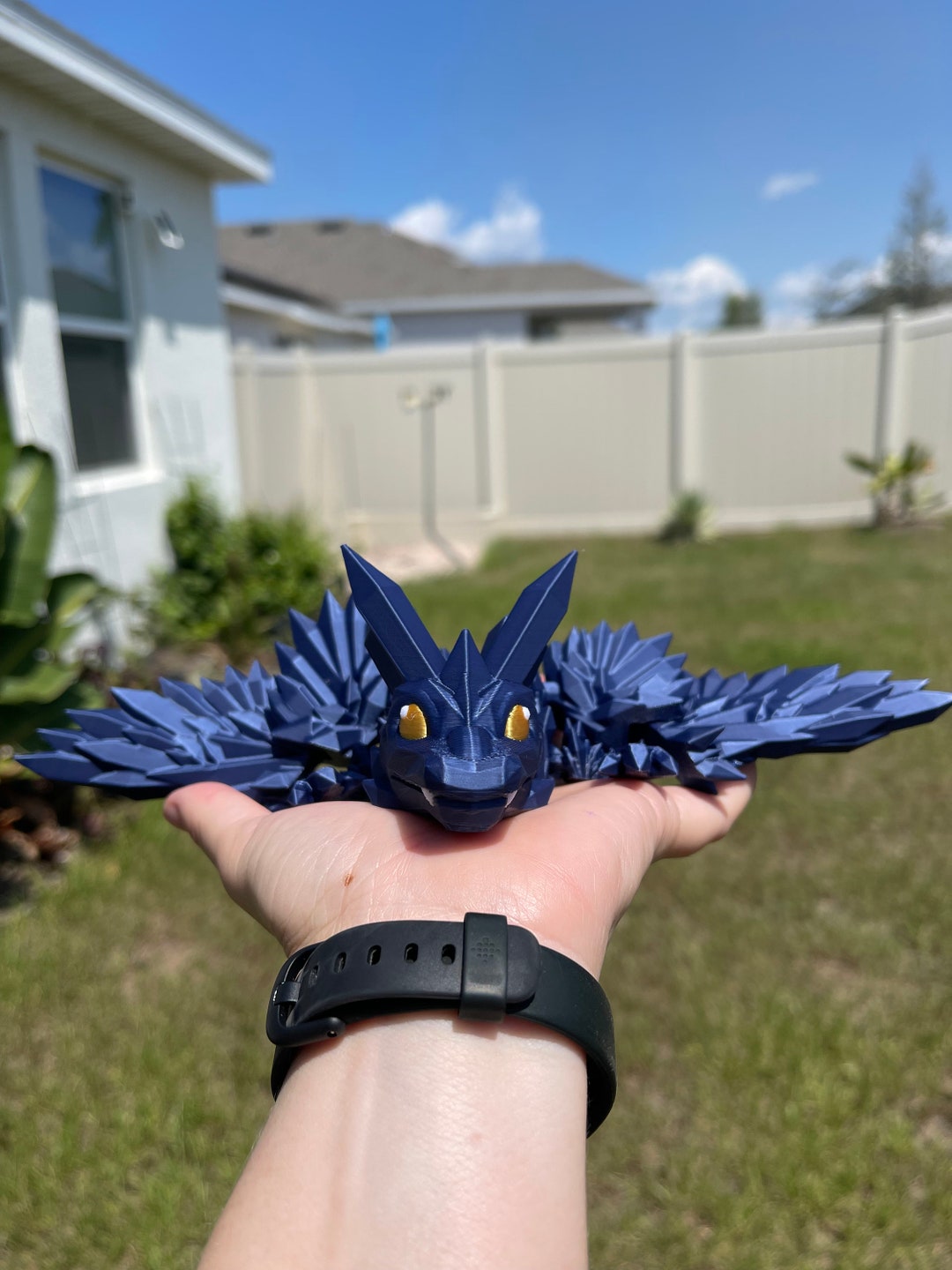 3D Print Navy Blue Articulating Dragon Blue Dragon Gift Bookshelf Décor ...