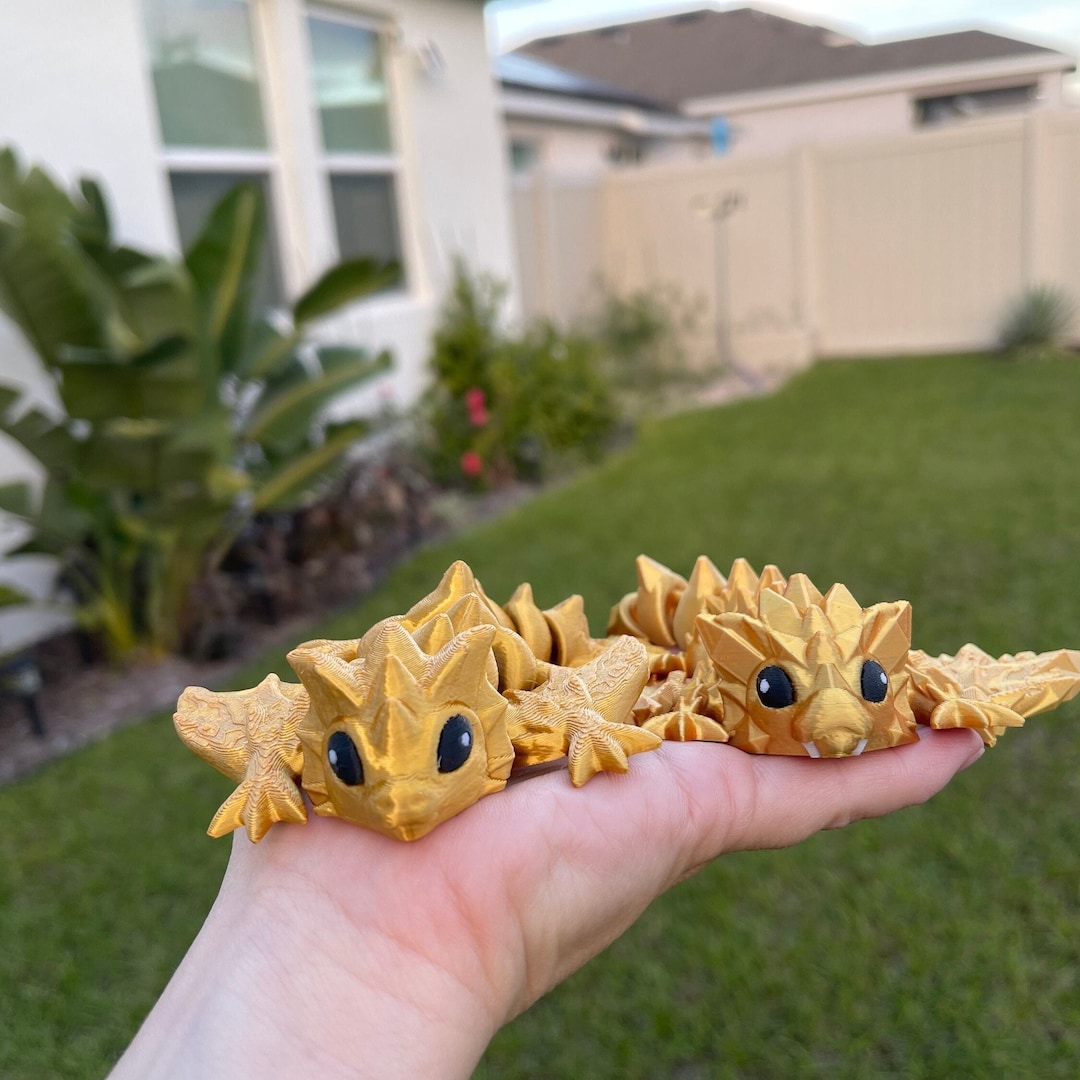 3D Print Baby Gold Articulating Dragon Gold Dragon Gift Bookself Decor ...