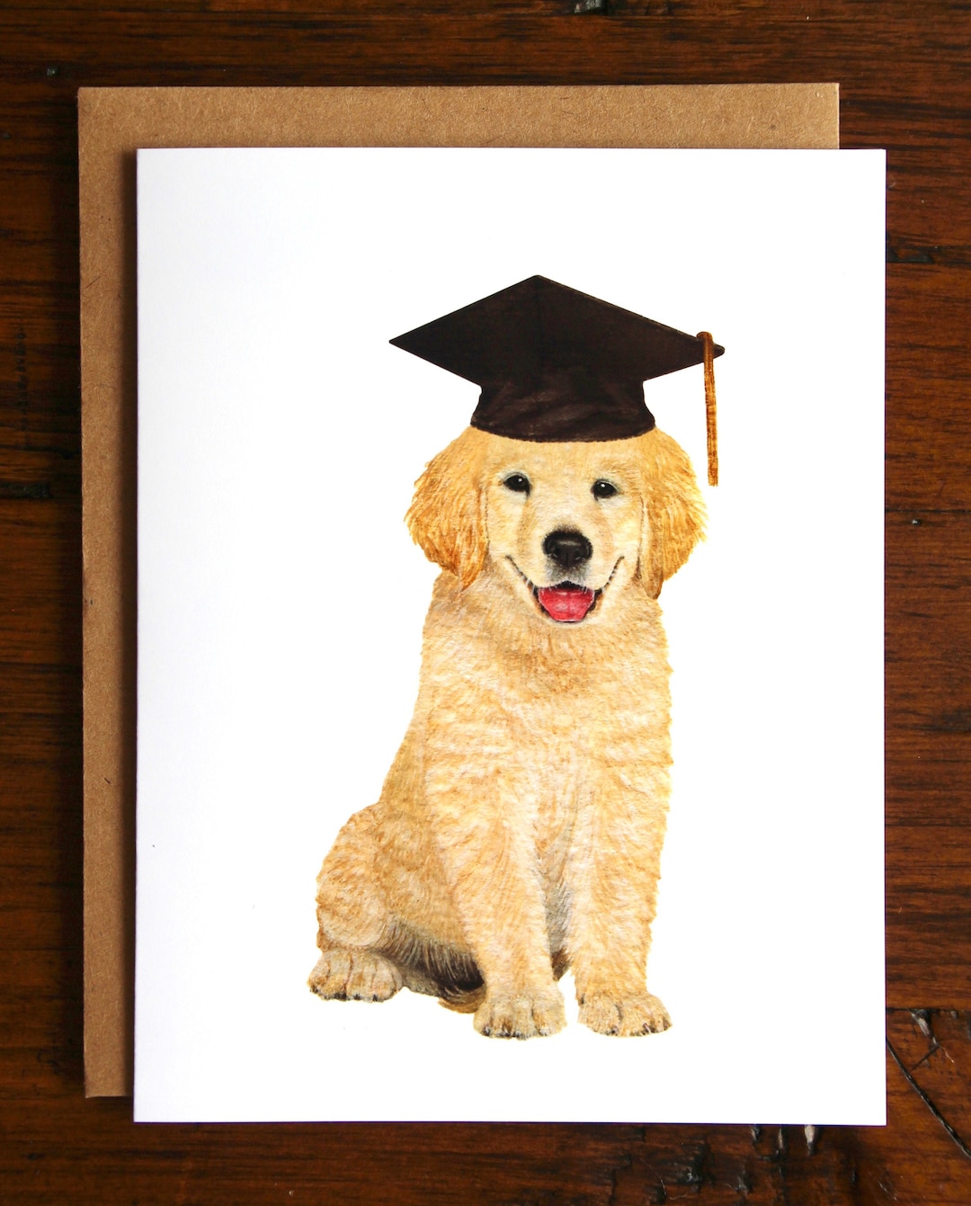 Golden Retriever Puppy Graduation Watercolour Greeting Card, Hand ...