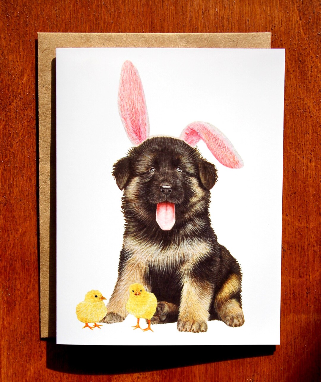 German Shepherd Easter Watercolour Greeting Card, Hand-painted ...
