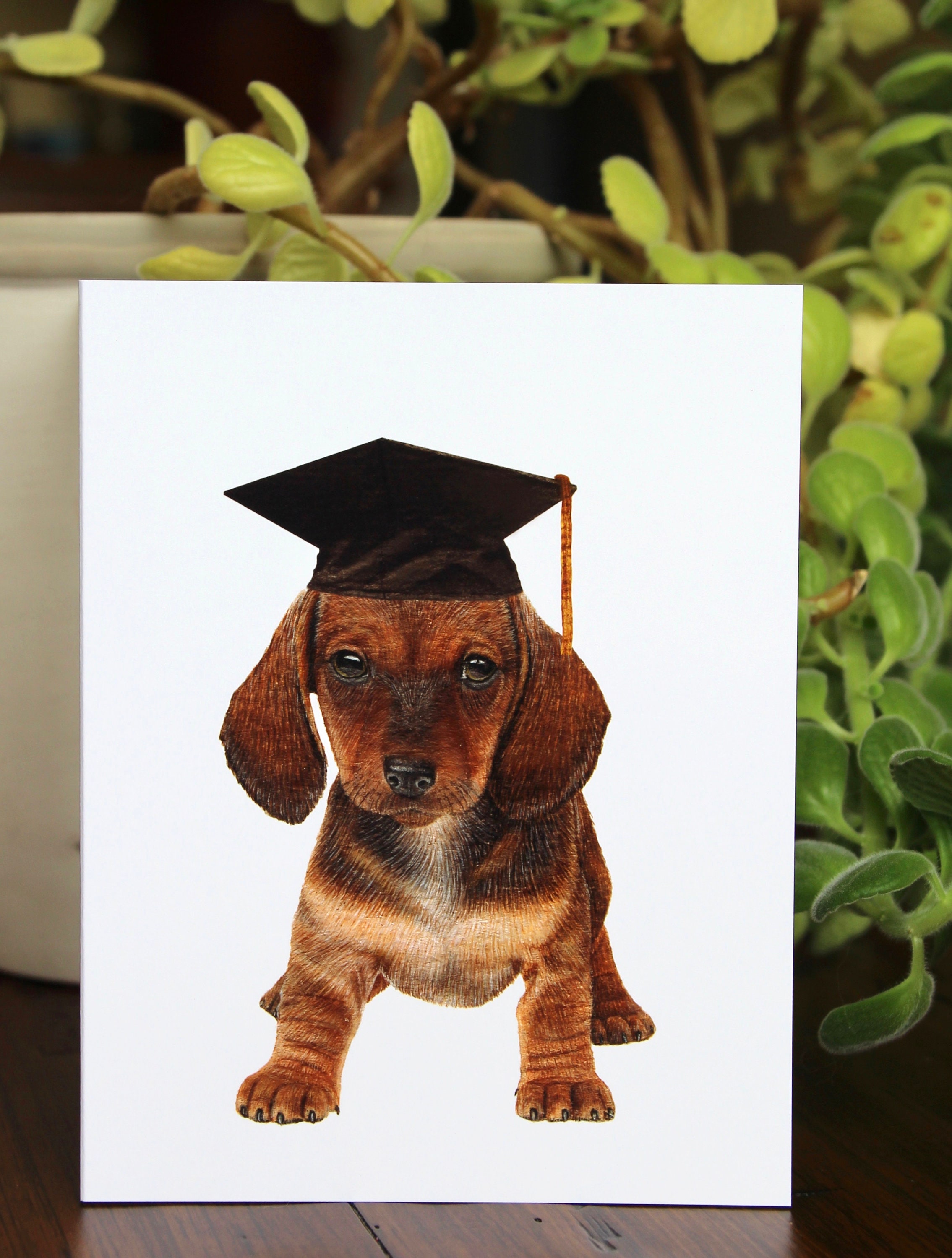 Dachshund Puppy Graduation Card, Hand-painted Watercolour Dog Greeting ...