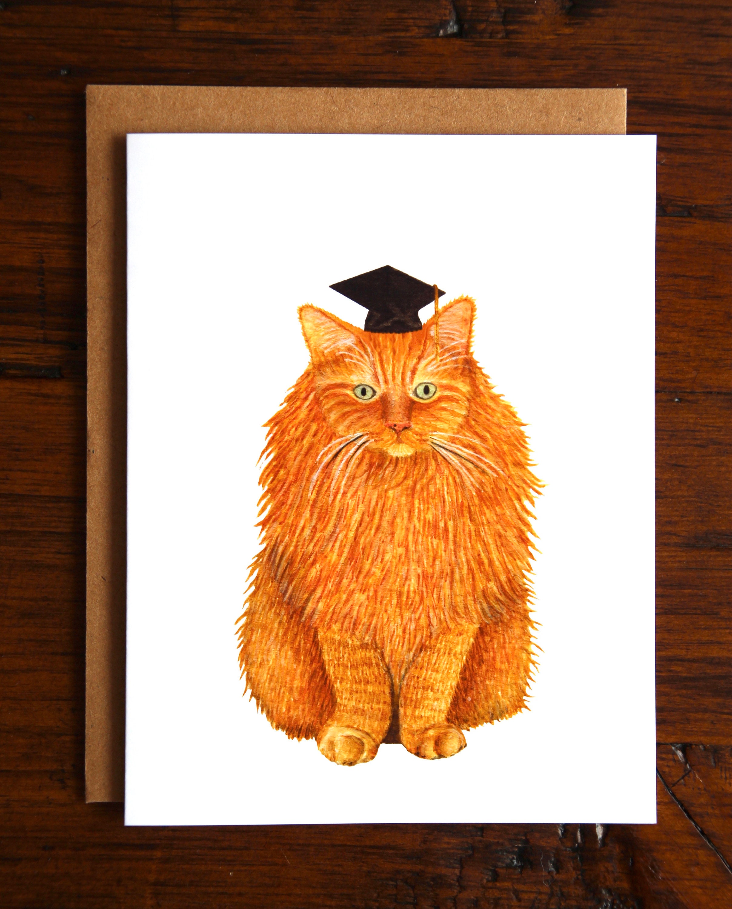 Ginger Cat Graduation Watercolour Greeting Card, Hand-painted ...