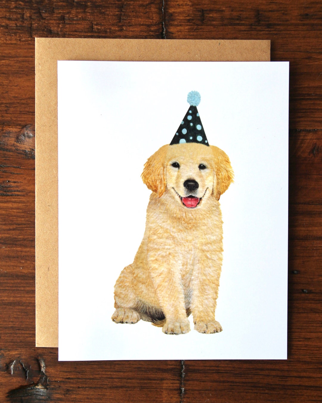 Golden Retriever Puppy Birthday Card, Hand-painted Watercolour Dog ...