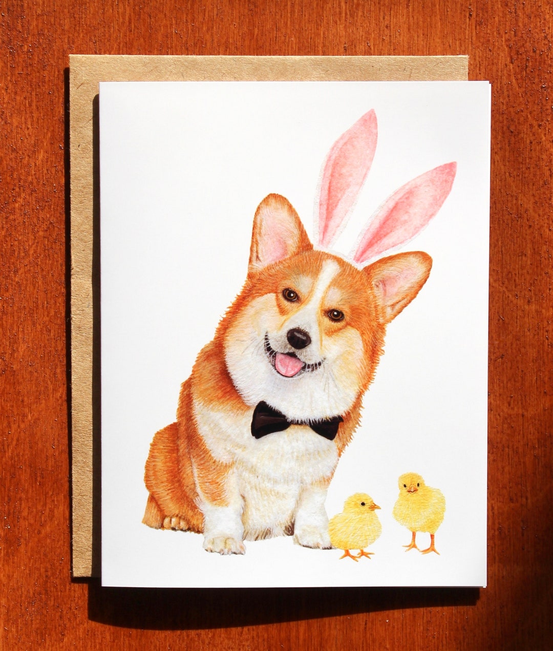 Corgi Easter Watercolour Greeting Card, Hand-painted Watercolour Dog ...