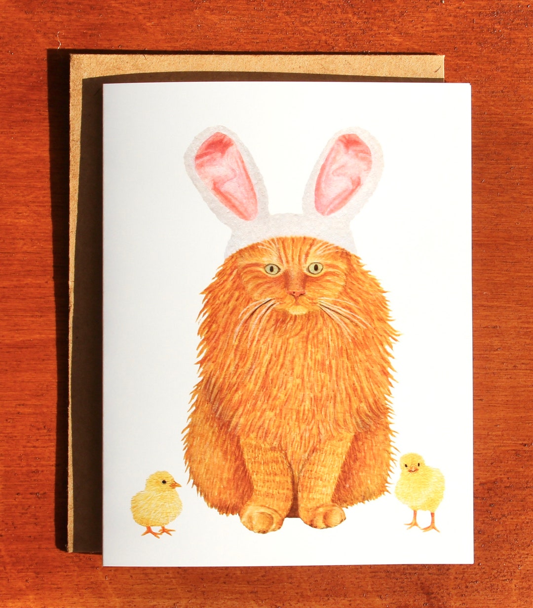 Ginger Cat Easter Card, Hand-painted Watercolour Cat Greeting Card - Etsy