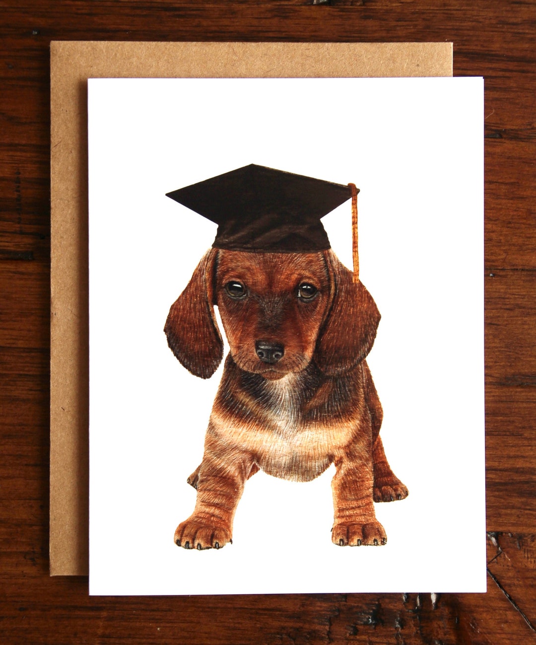 Dachshund Puppy Graduation Watercolour Greeting Card, Hand-painted ...