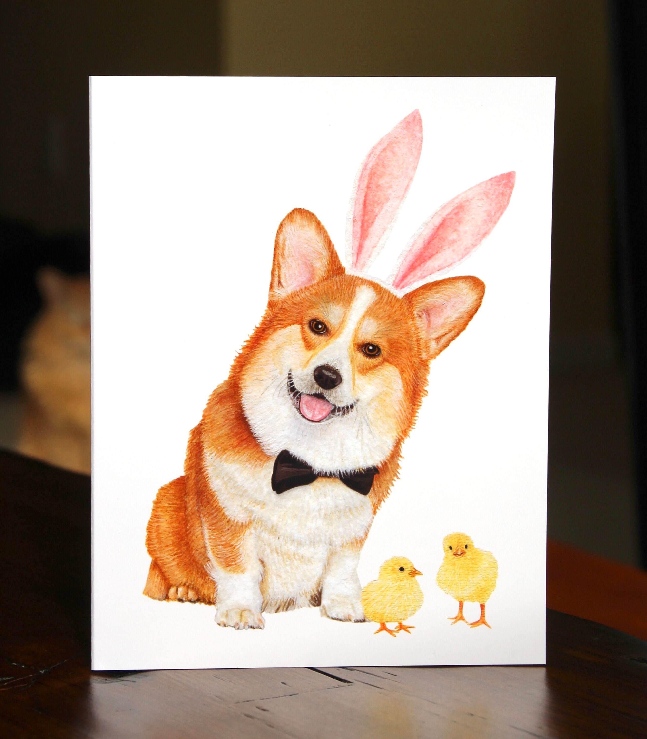 Corgi Easter Watercolour Greeting Card, Hand-painted Watercolour Dog ...