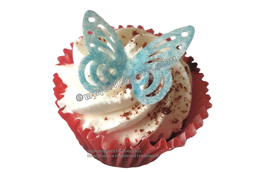 24 Edible Frozen Pattern Butterfly Cupcake Toppers Wafer Butterflies for Frozen Themed ...