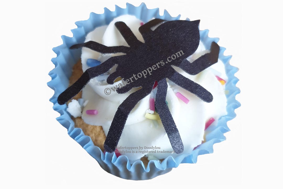 Edible Halloween Spider Cupcake Toppers: Black Wafer Tarantulas, Vegan ...