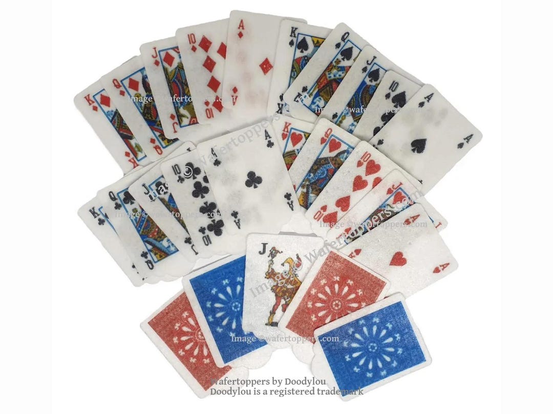25 Edible Playing Card Cupcake Toppers Wafer Cards for Casino Themed ...
