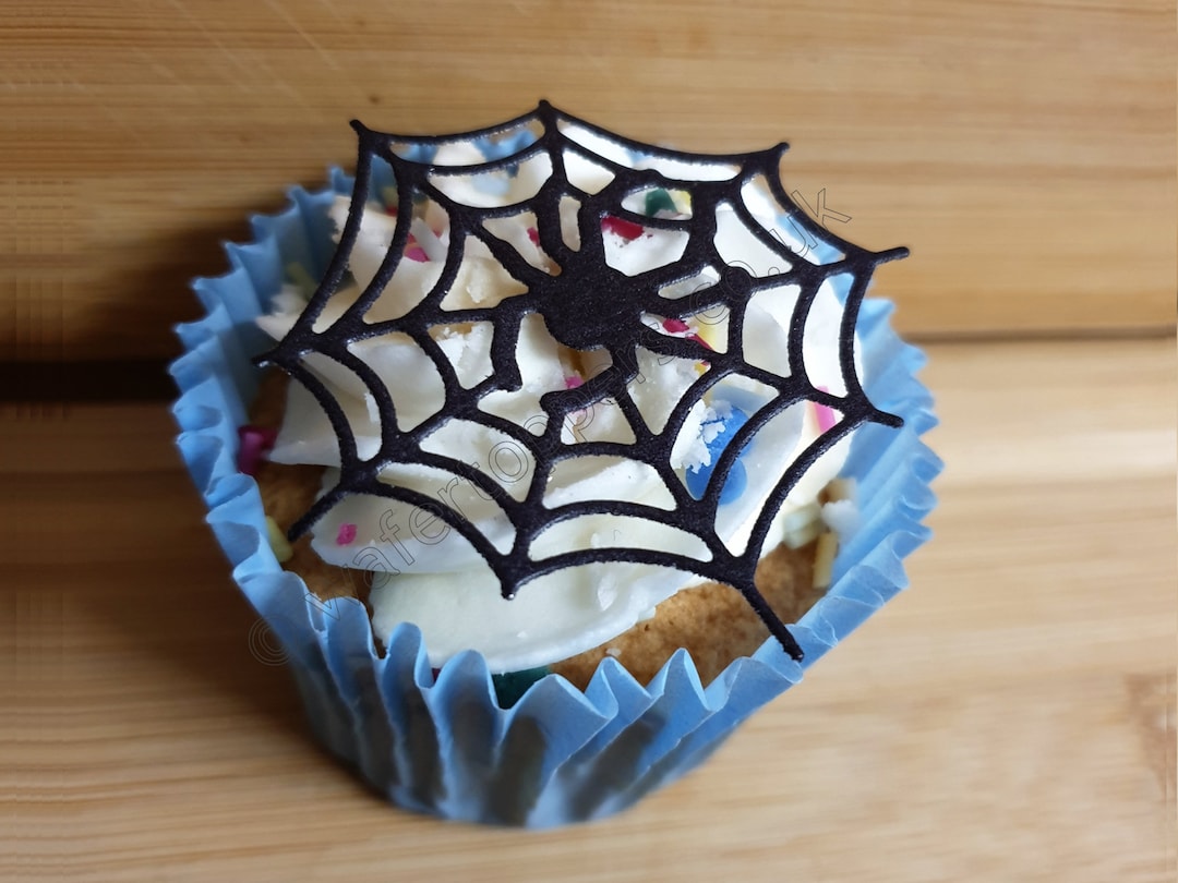 12 Edible Halloween Spider Webs Wafer Cupcake Toppers Made From Wafer ...