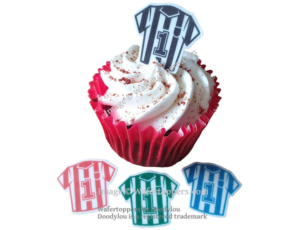 Edible Football Shirt Cupcake Toppers: Soccer Cake Decorations (24 Pack ...