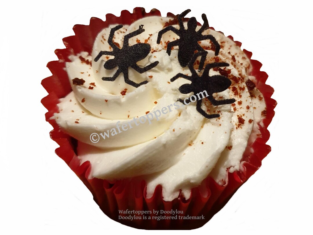 48 Edible Mini Spider Cupcake Toppers Small Wafer Halloween Spiders for ...