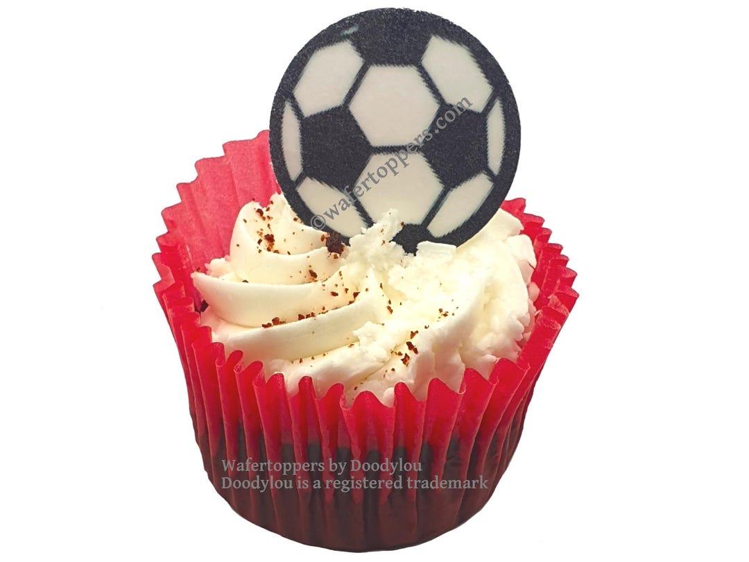 24 Edible Football Cupcake Toppers Black & White Wafer Footballs for ...