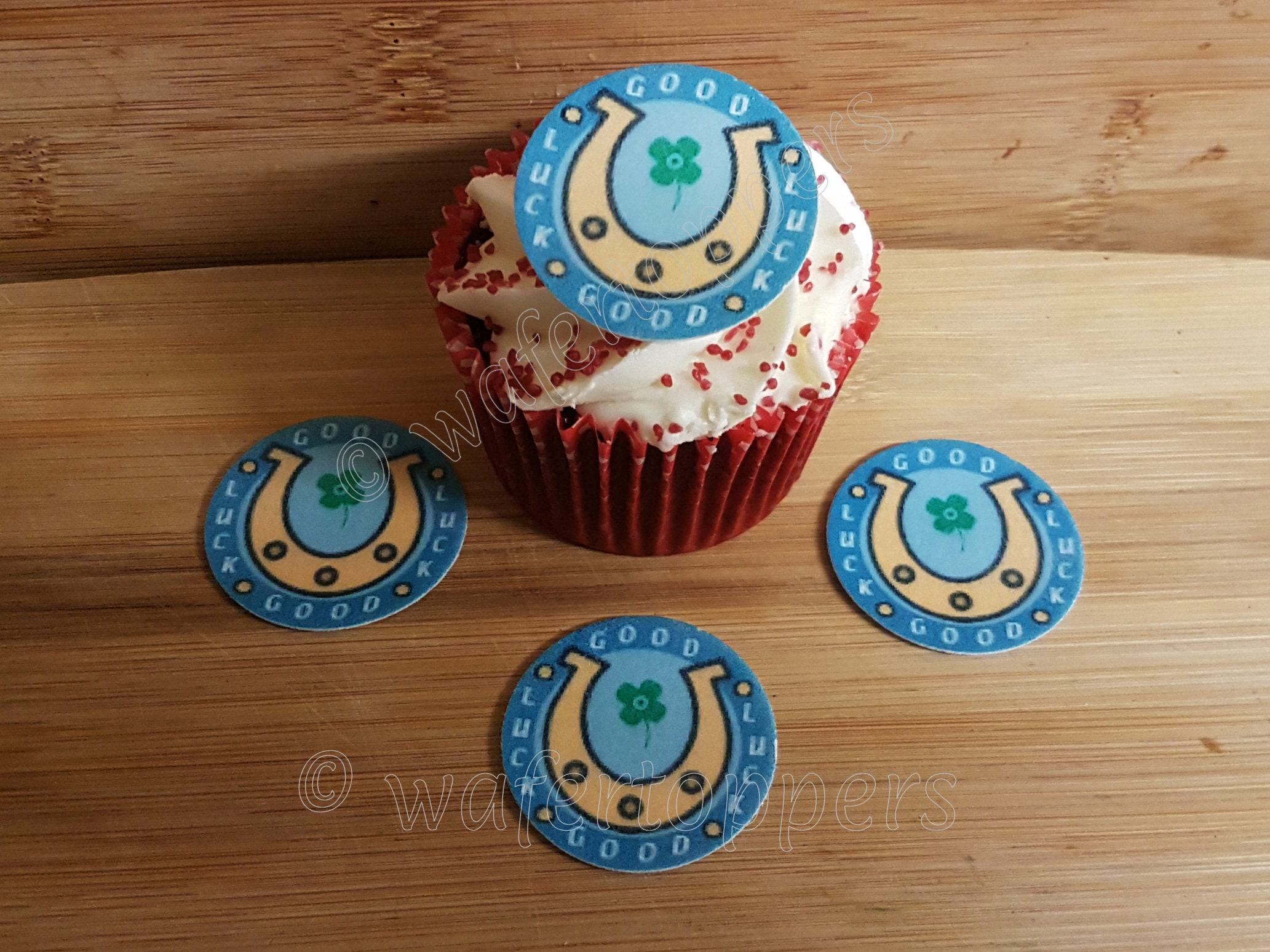 24 Edible Good Luck Cupcake Toppers Wafer Card Clover Cake | Etsy
