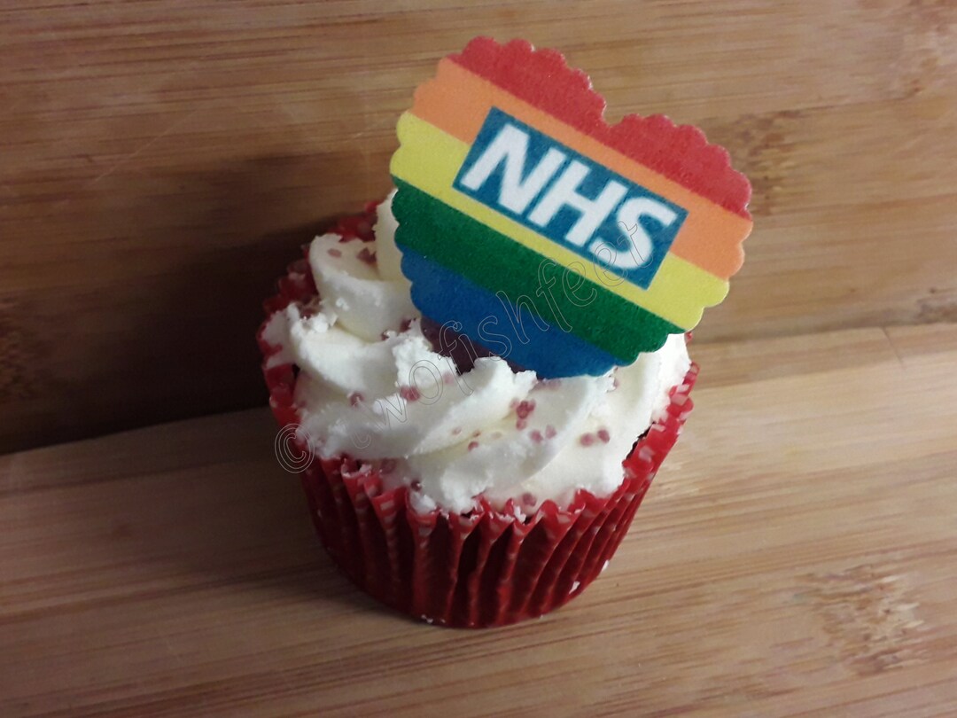 12 Edible NHS Support Rainbow Heart Wafer Cupcake Toppers NHS Support ...