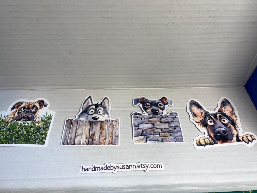 Cartoon Dogs in Funny Poses - Siberian Husky Sticker - Dog Over Fence ...