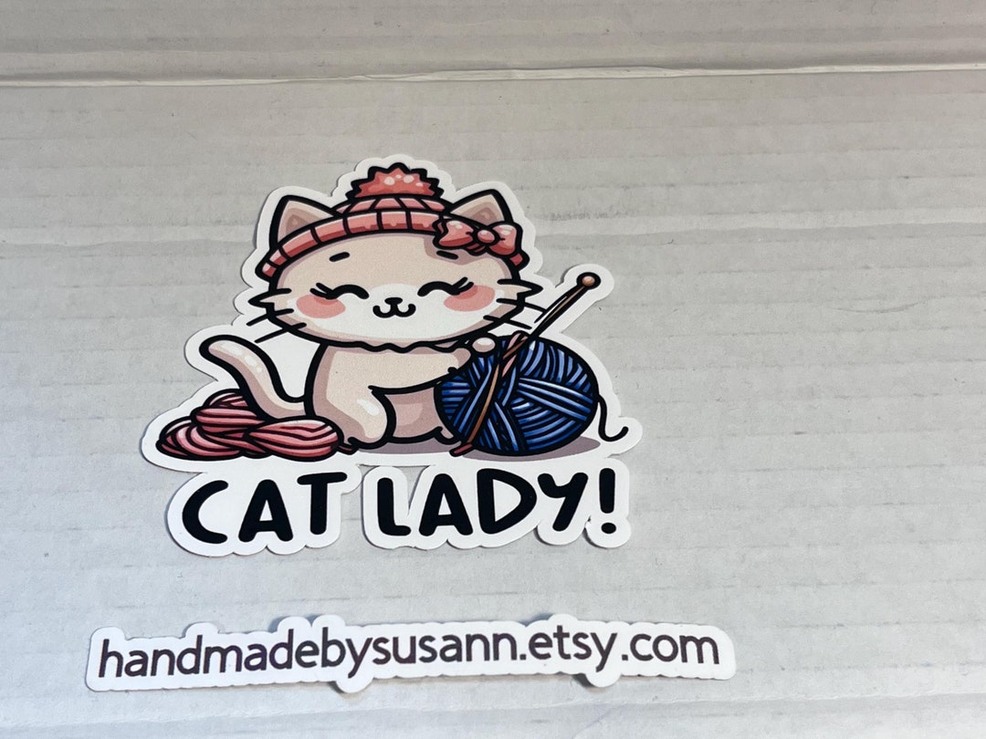 Stickers - Die-cut - Cat Lady, Knitting Cat - Etsy