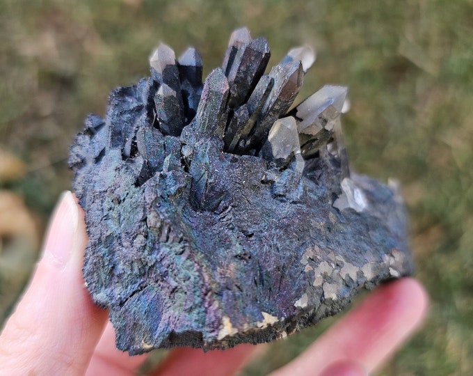 Rare! Blacknite Iridescent Quartz Cluster Madagascar/100% Natural Color ...