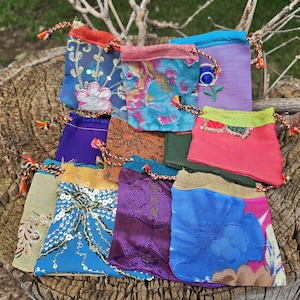 Tibetan Handmade Crystal Pouch – 4"x3.25" Drawstring Gemstone Bag ...