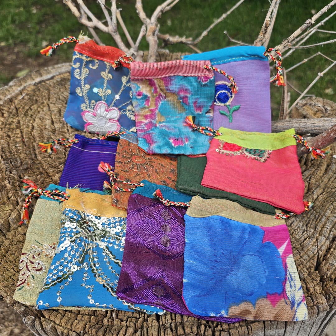 Tibetan Handmade Crystal Pouch – 4"x3.25" Drawstring Gemstone Bag ...