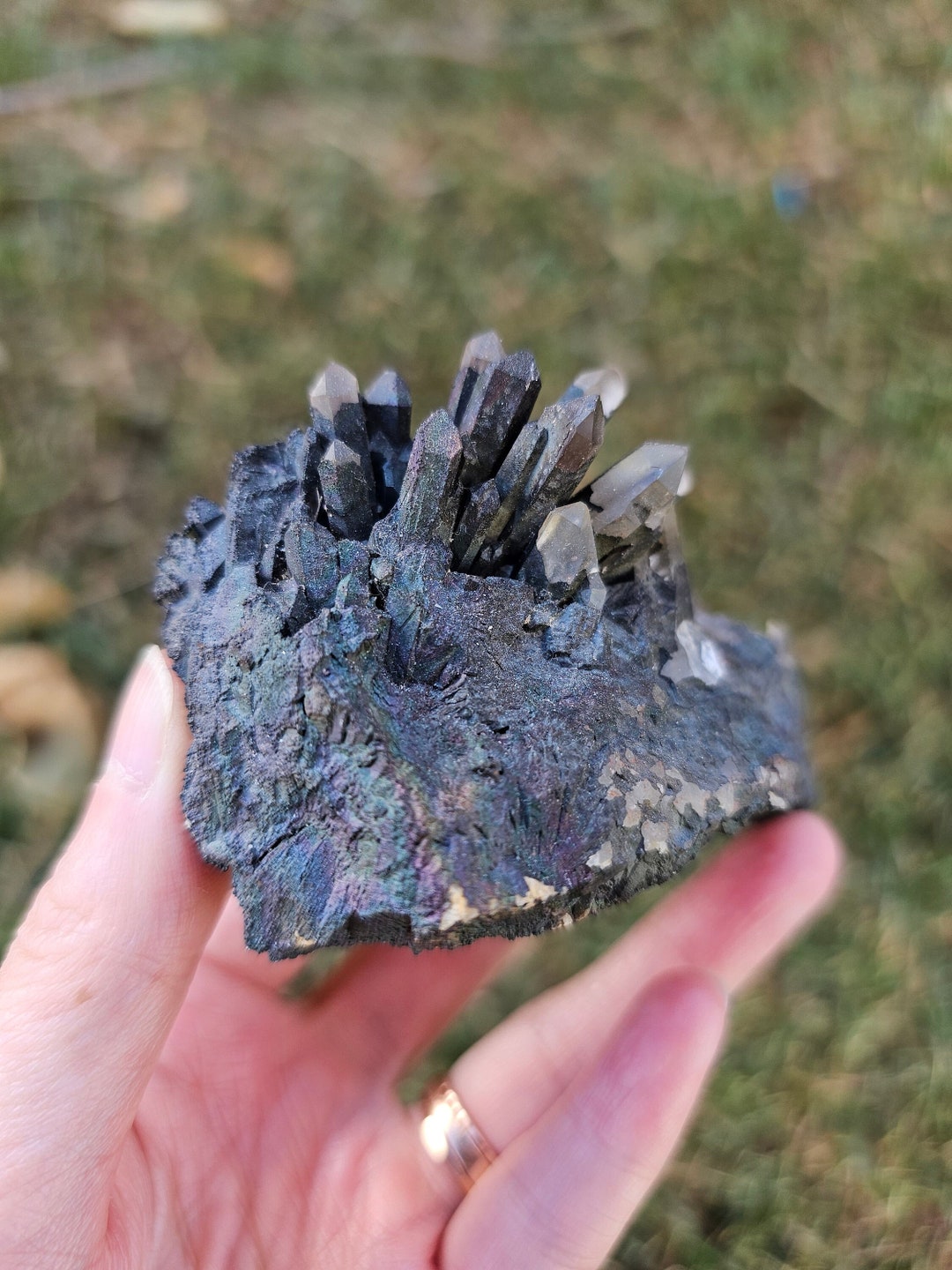 Rare! Blacknite Iridescent Quartz Cluster Madagascar/100% Natural Color ...