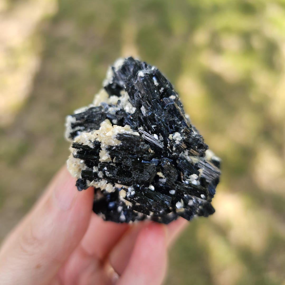 Black Schorl Tourmaline Specimen With Hyalite Opal | Namibia Crystal ...