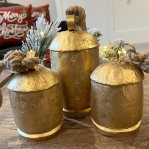 Set of 3 Distressed Gold Vintage Bells - 15” (1 Pc) and 10" (2 Pcs ...