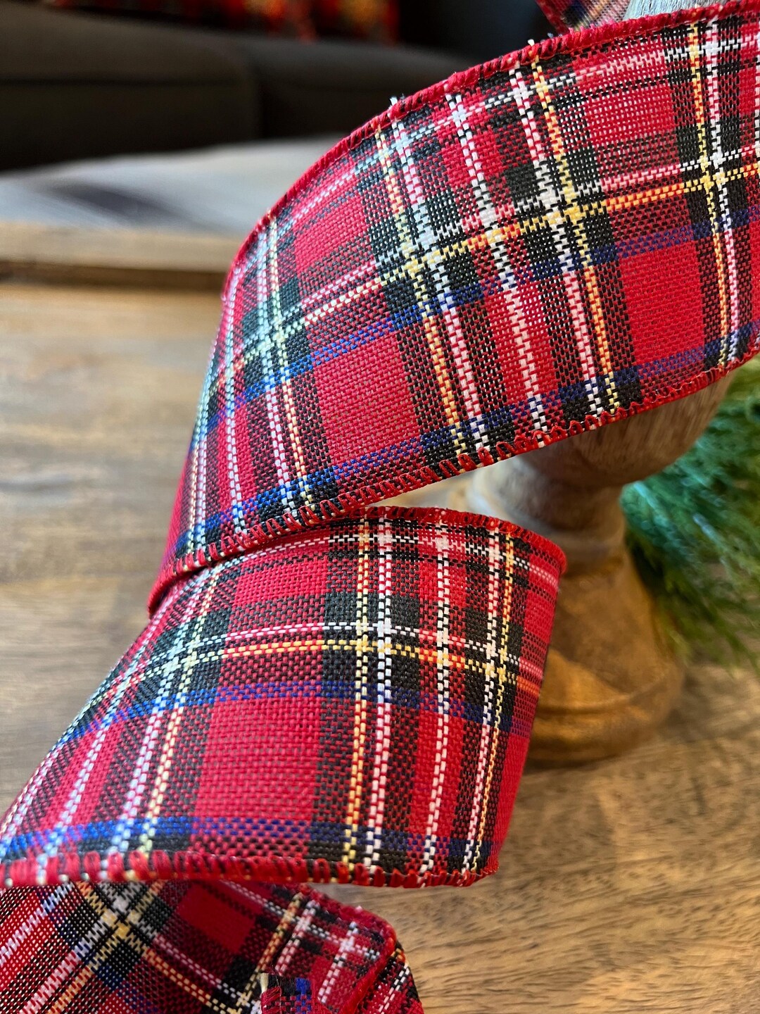 5 Yards Tartan Plaid Wired Christmas Ribbon - Red, Blue, Green & Yellow ...