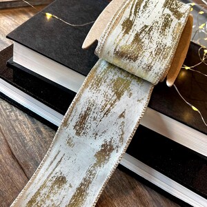 10 Yards Birch Bark Gold Ribbon - Wired Christmas Ribbon - Lodge Ribbon ...