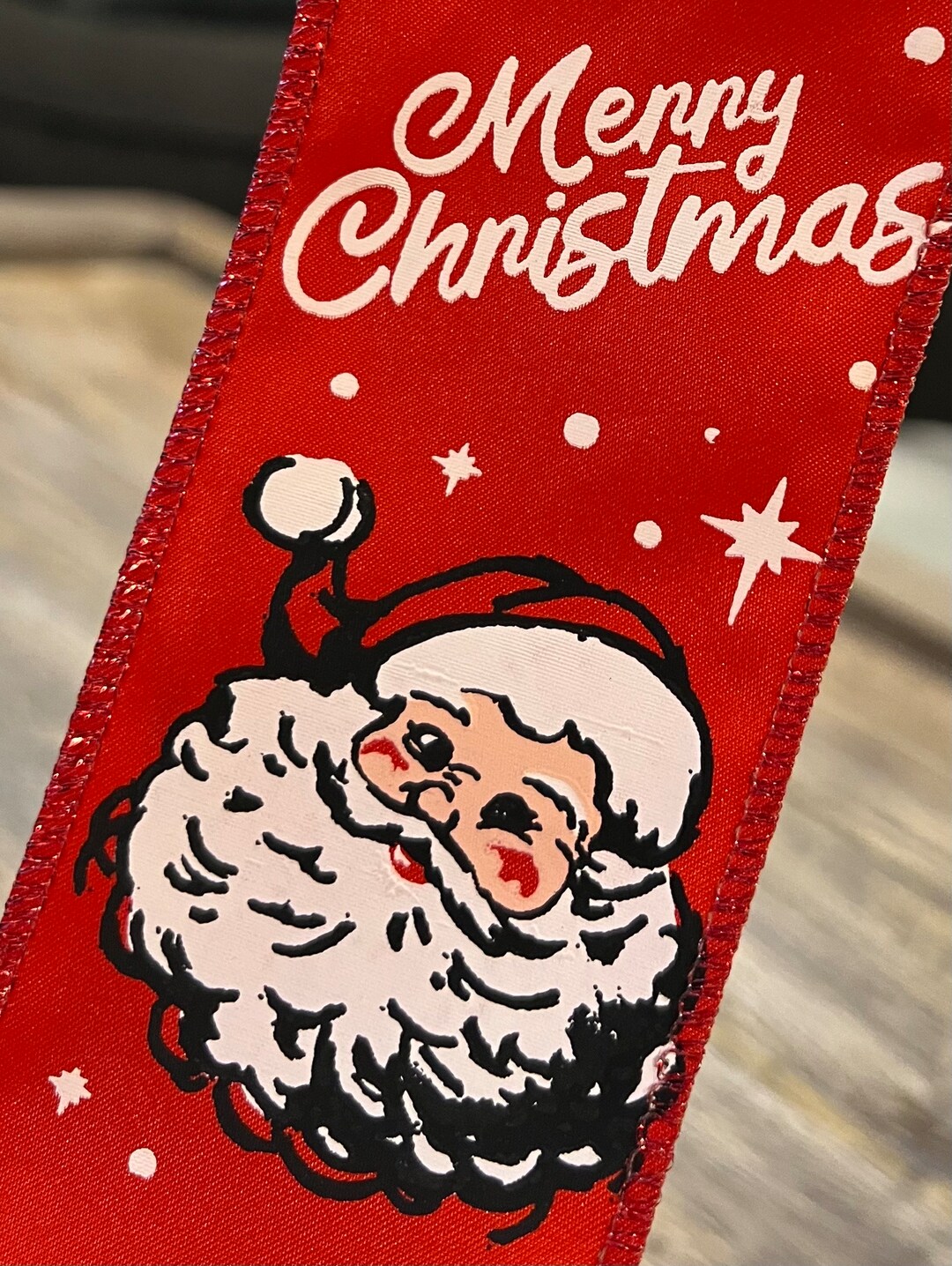 Retro Santa Satin Wired Ribbon - 2 1/2” X 5 Yards Long - Merry ...