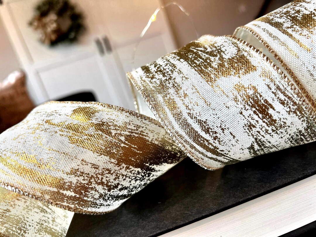 10 Yards Birch Bark Gold Ribbon - Wired Christmas Ribbon - Lodge Ribbon ...